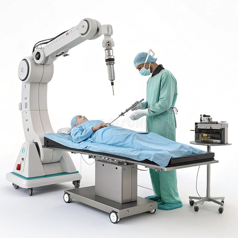 Futuristic Robotic Surgeon Operating on Patient Stock Illustration ...