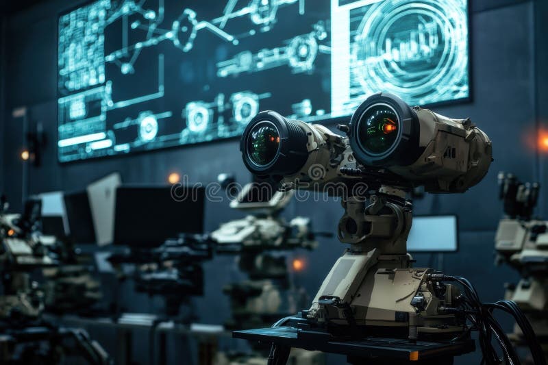 Advanced Robotic Surveillance System in a High-tech Control Room during ...