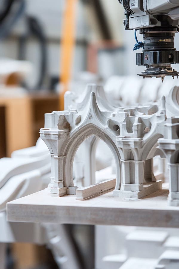Advanced Robotic System Creating Customized Architectural Details Stock