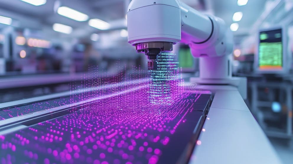 Advanced Robotic System Creating Digital Holograph Stock Illustration ...