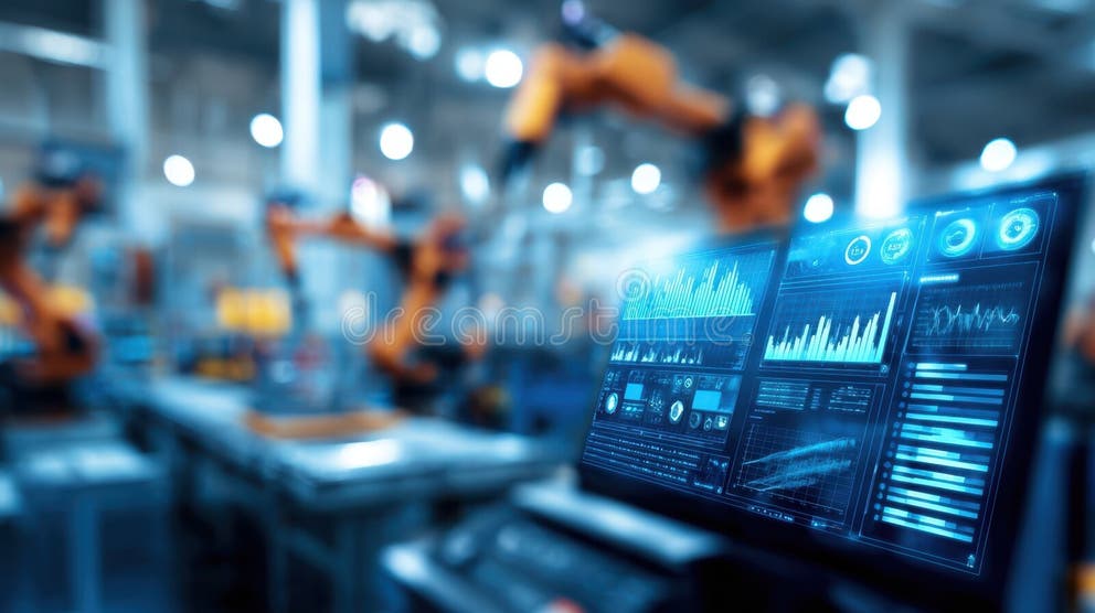 The Advanced Robotic System Displaying Real-time Data in a Modern ...