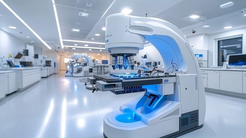 Advanced Robotic Systems in Modern Tech Facility Stock Illustration ...