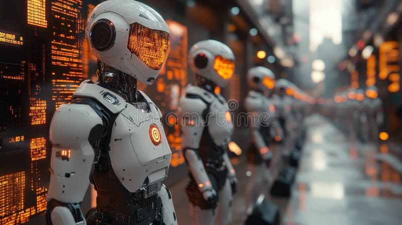 Advanced Robotic Workforce in a Modern Facility Stock Image - Image of ...