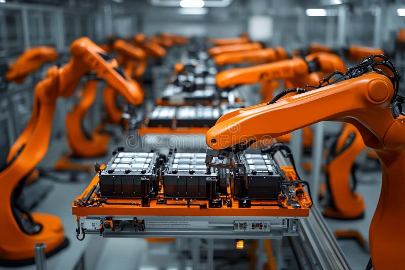 Advanced Robotics Assembling Battery Packs in a Modern Manufacturing ...