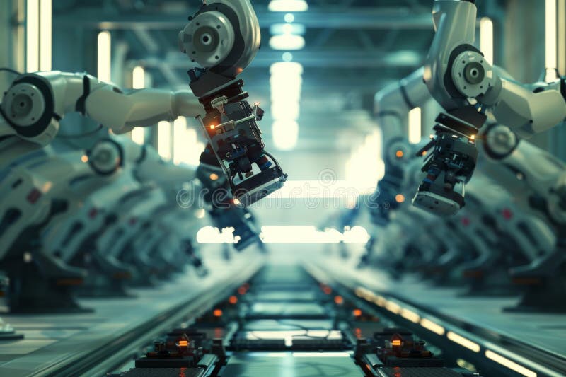 Advanced Robotics Assembly Line in a High-Tech Factory Environment Stock Image - Image of ...