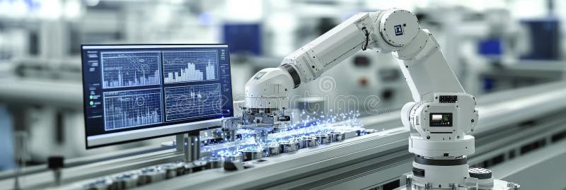 Advanced Robotics with Digital Analysis in White Factory Stock ...