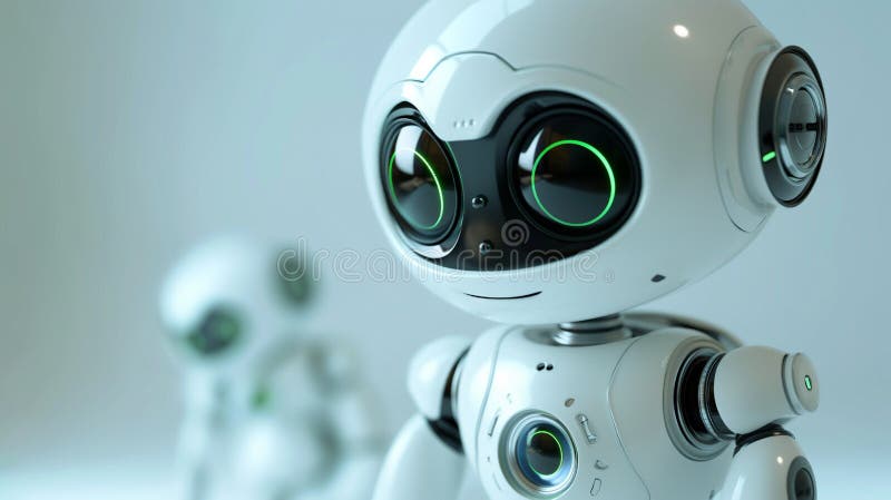 Sophisticated Robots Stand are Arranged in a Row, Backdrop of a ...