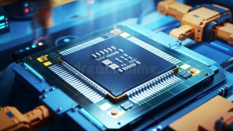 High-tech Robotics in Action at a Semiconductor Manufacturing Facility Showcasing Precise Chip ...