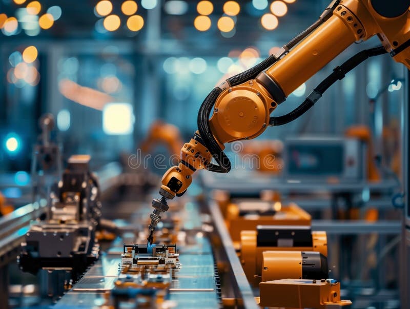 Advanced Robotics on Electronics Assembly Line Stock Illustration ...