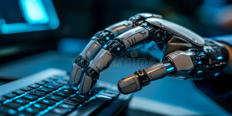 Advanced Robotics Metallic Hand Typing on Keyboard. Innovation ...