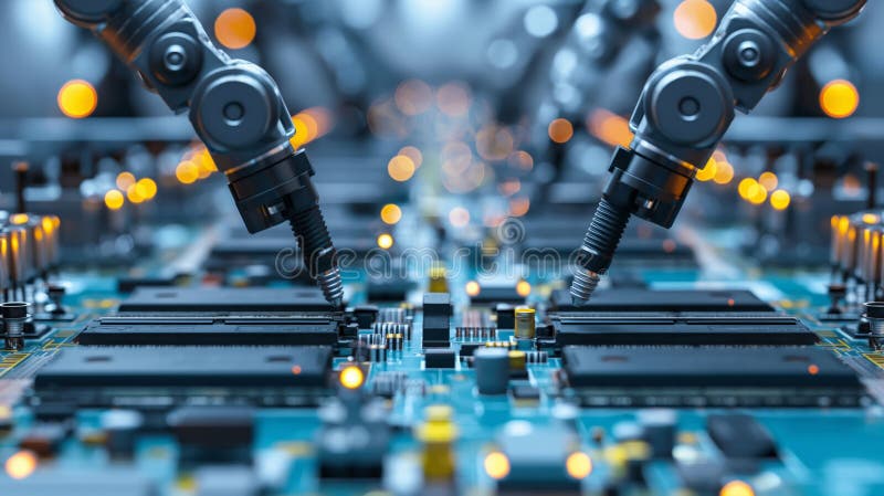 Advanced Robotics in Modern Electronics Manufacturing Stock Image ...