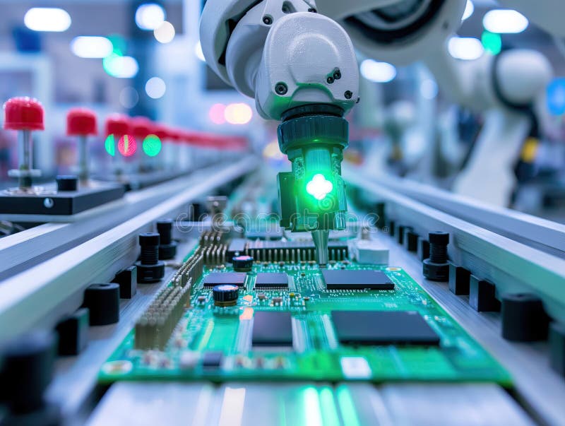 Advanced Robotics in PCB Assembly Line Stock Image - Image of hightech ...