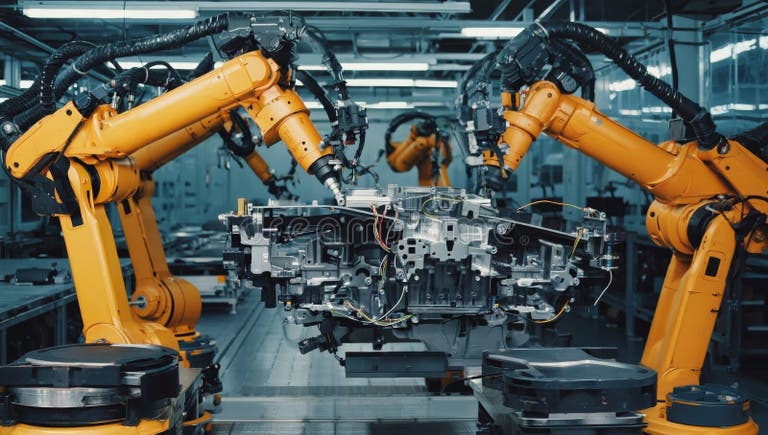 Advanced Robots Assembling Machine Parts in a Modern Manufacturing ...