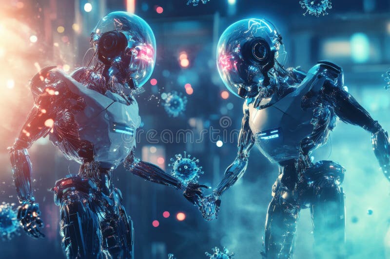 Robots Working Together To Neutralize Viruses in a Futuristic Urban ...
