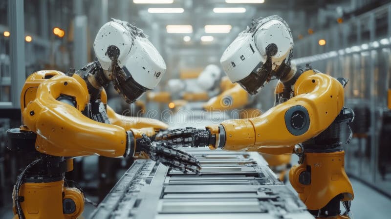 Advanced Robots Collaborating on Assembly Line in Modern Factory Stock ...