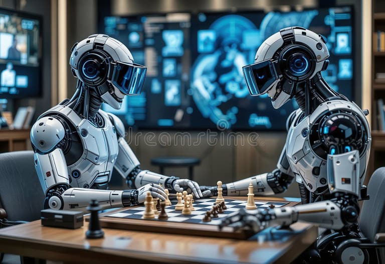 Advanced Robots Engage in a Strategic Chess Match in a High-tech ...