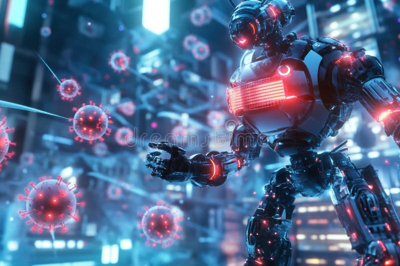 Innovative Robots Engage in Virus Neutralization within a Futuristic ...