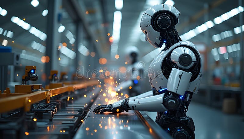 Robots Working on an Assembly Line in a Modern Manufacturing Facility ...