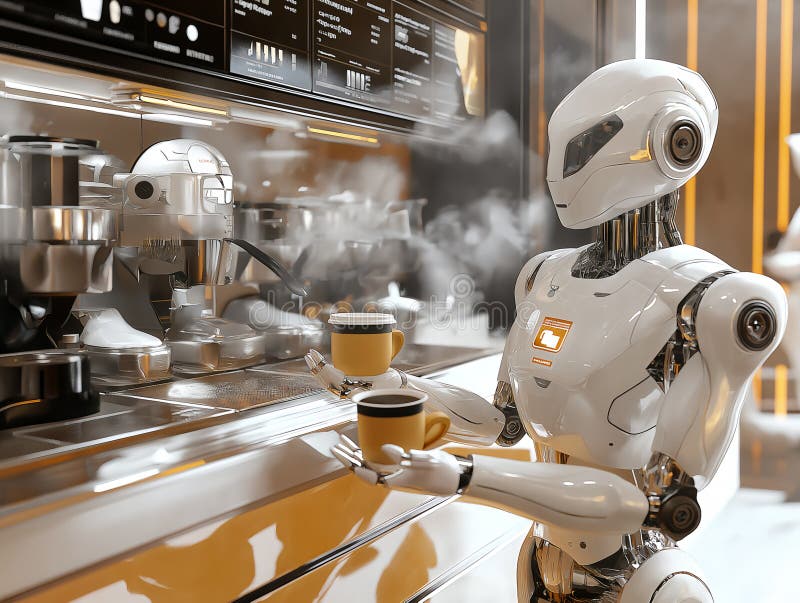 Advanced Robots Preparing Coffee in High Tech Cafe Environment Stock ...