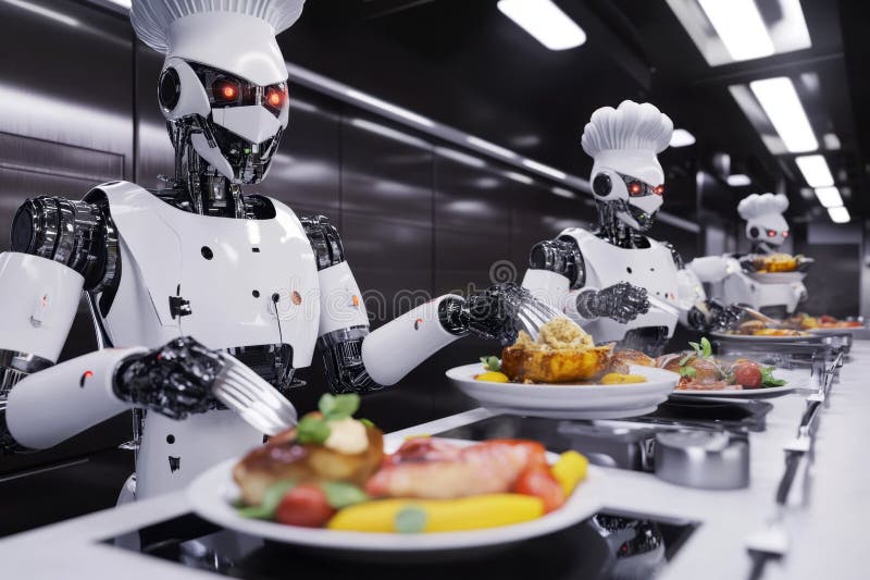 Robots Prepare Gourmet Meals in a Modern Kitchen during a Culinary ...