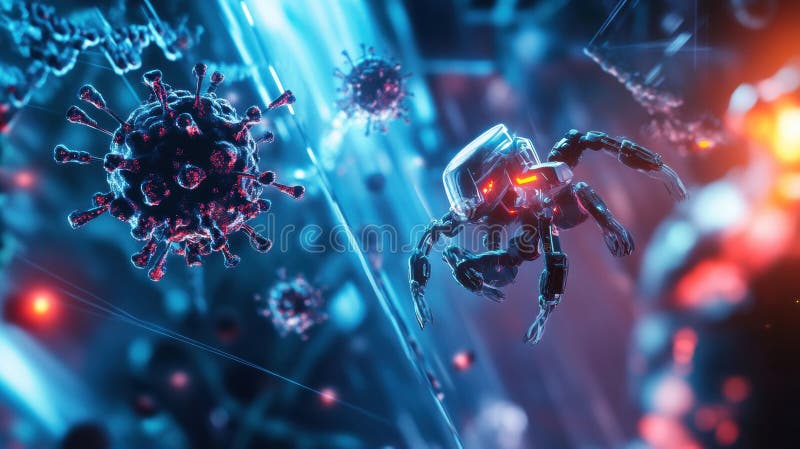 Robots Actively Neutralizing Viruses in a Futuristic Scientific ...