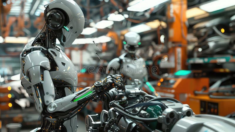 Advanced Robots Working in a Futuristic Manufacturing Facility ...