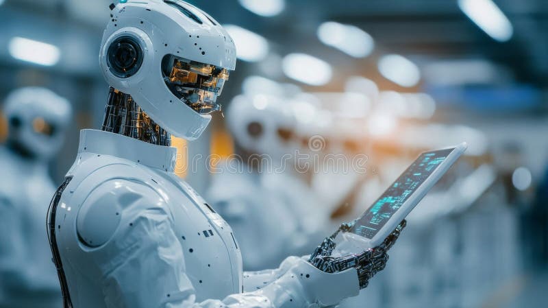 Advanced Robots Working in a Modern Factory Setting Stock Illustration ...
