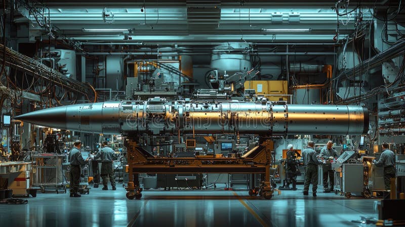 Advanced Rocket Manufacturing Facility with Engineers Working on ...