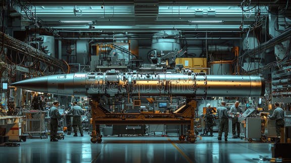 Advanced Rocket Manufacturing Facility with Engineers Working on ...