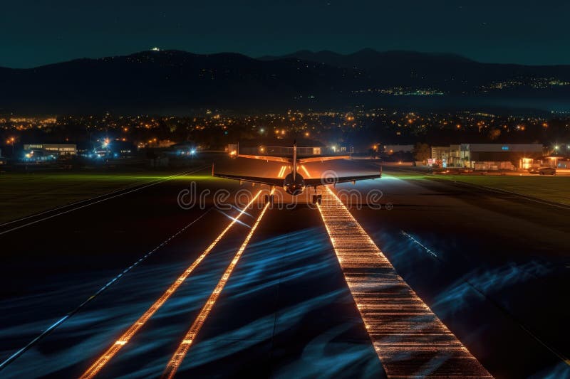 Advanced Runway Lighting System during Nighttime Stock Illustration ...