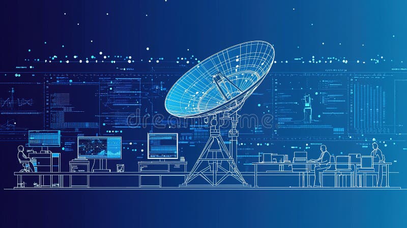 Advanced Satellite Communication Setup Featuring Technicians Working in ...