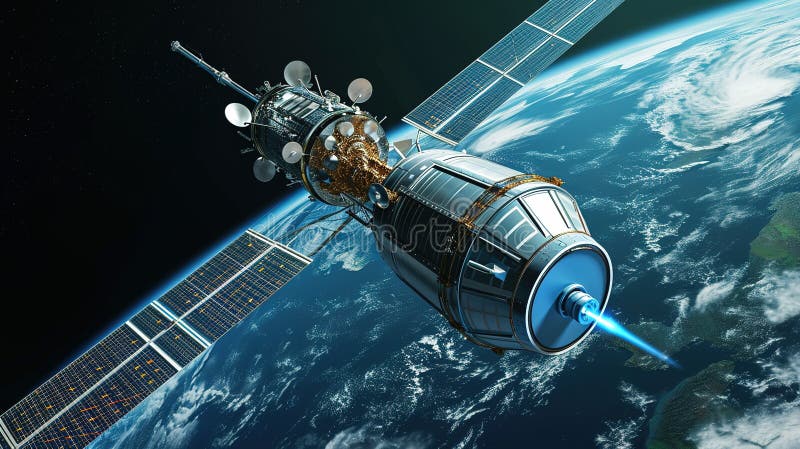 An Advanced Satellite Orbiting the Earth, Capturing the Beauty of Space ...