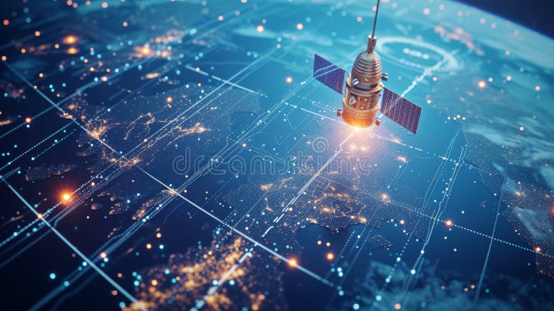 Advanced Satellite Over Earth with Data Visualization Stock Photo ...