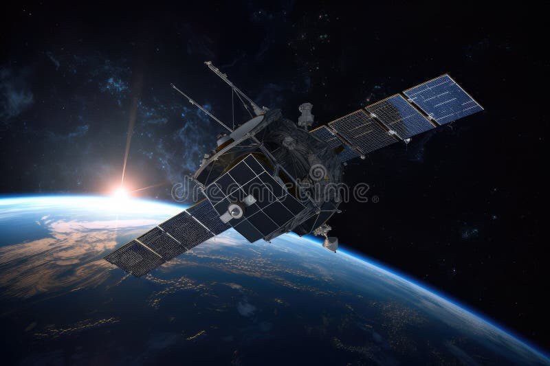 Advanced Satellite, with Solar Panels and Antennas Visible, Floating in ...