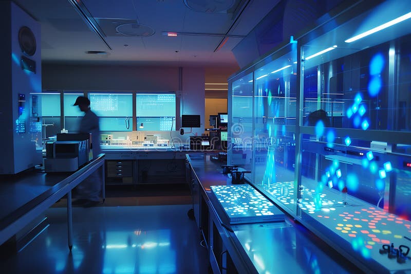 Advanced Scientific Laboratory at Night with High-Tech Equipment Stock ...