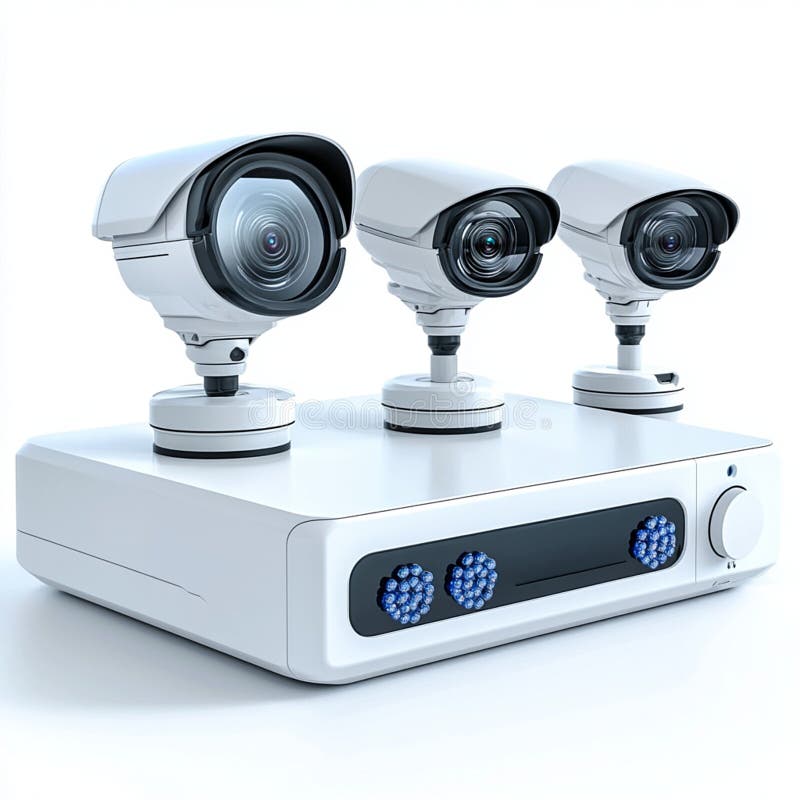 Modern Security System Three CCTV Cameras White Hd High Lens Home Video ...