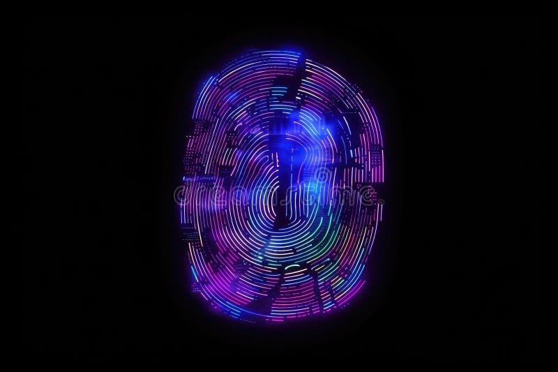 Advanced Security Technology, Neon Light Background with Fingerprint ...