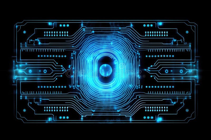 Advanced Security Technology, Neon Light Background with Fingerprint ...