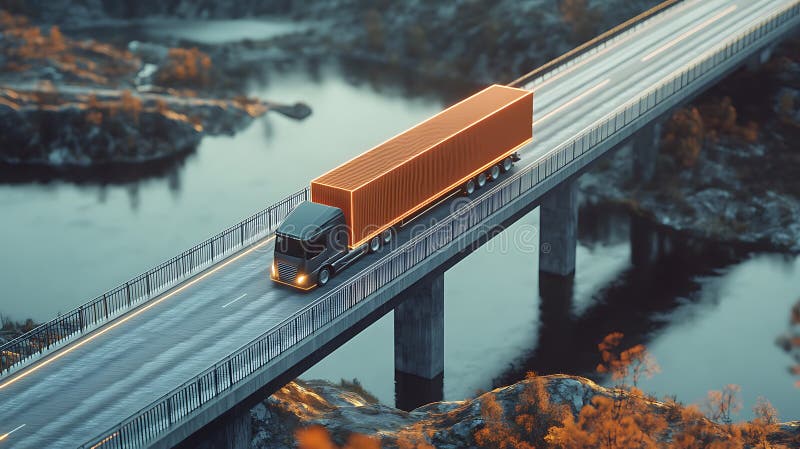 Advanced Self-Driving Semi-Truck and Trailer in Motion Stock Image ...