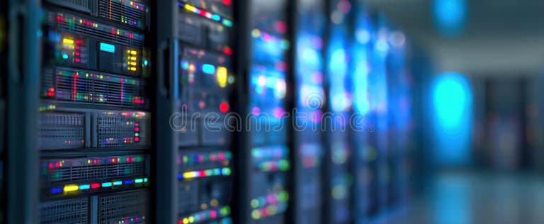 The Advanced Server Racks Illuminated in a Modern Digital Data Center ...