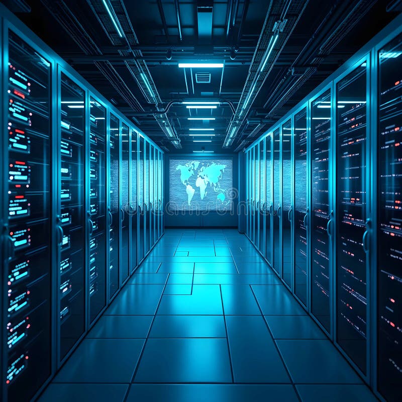 Advanced Server Room with Cybersecurity & Digital Data Flow Stock ...