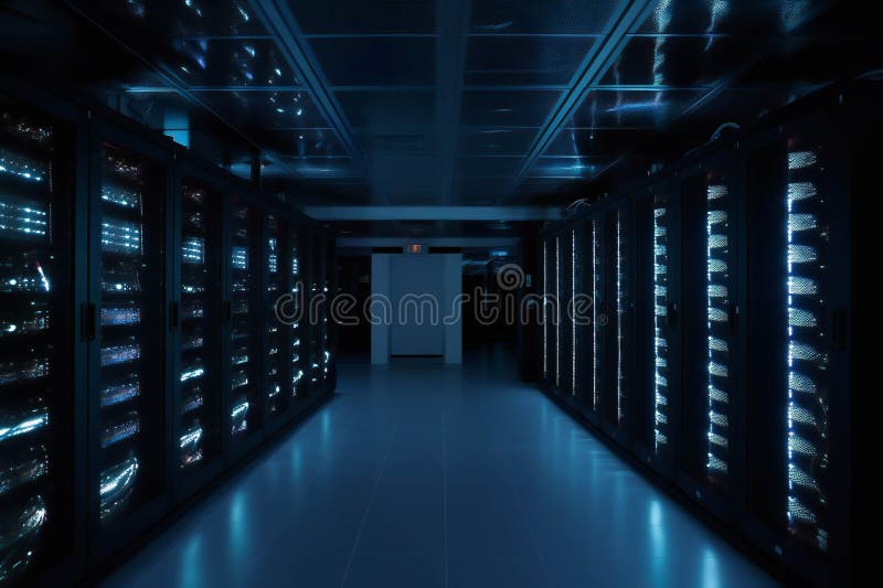 Futuristic Rackmount LED Console in High-Tech Data Centre (AI Generated ...