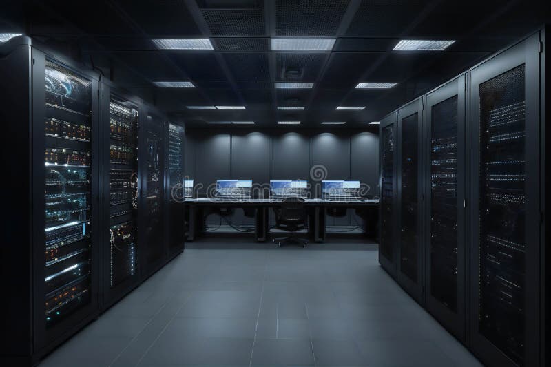 Futuristic Rackmount LED Console in High-Tech Data Centre (AI Generated ...