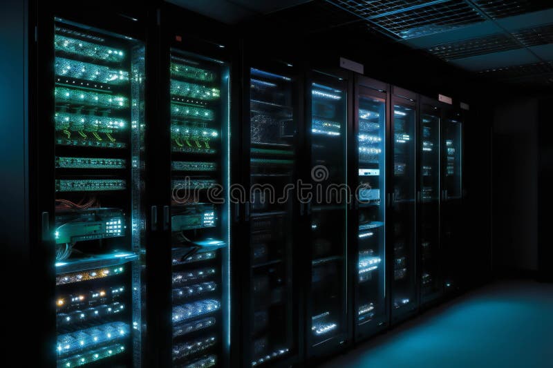 Futuristic Rackmount LED Console in High-Tech Data Centre (AI Generated ...