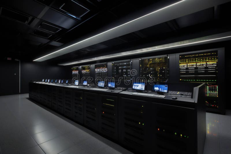 Futuristic Rackmount LED Console in High-Tech Data Centre (AI Generated ...