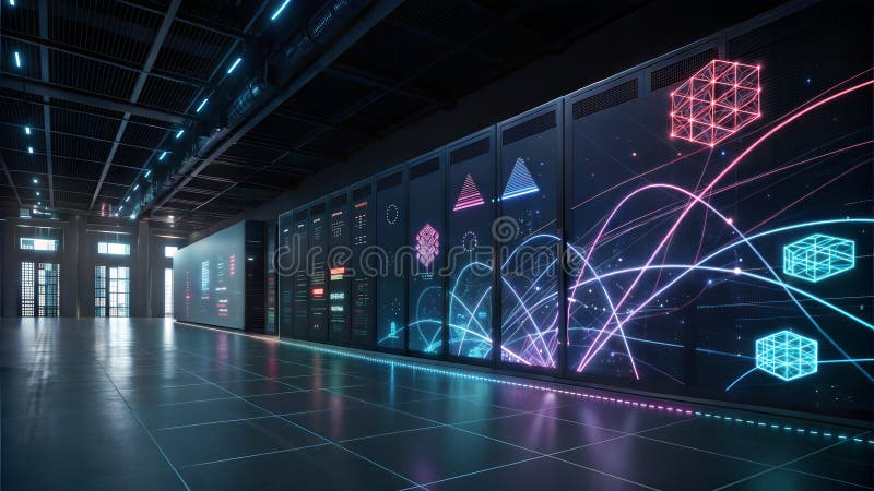 Advanced Server Room Infrastructure with Digital Data Visualization and ...