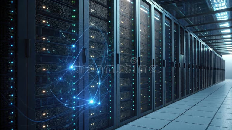 Advanced Server Room with Multiple Servers and Quantum Computing Core ...