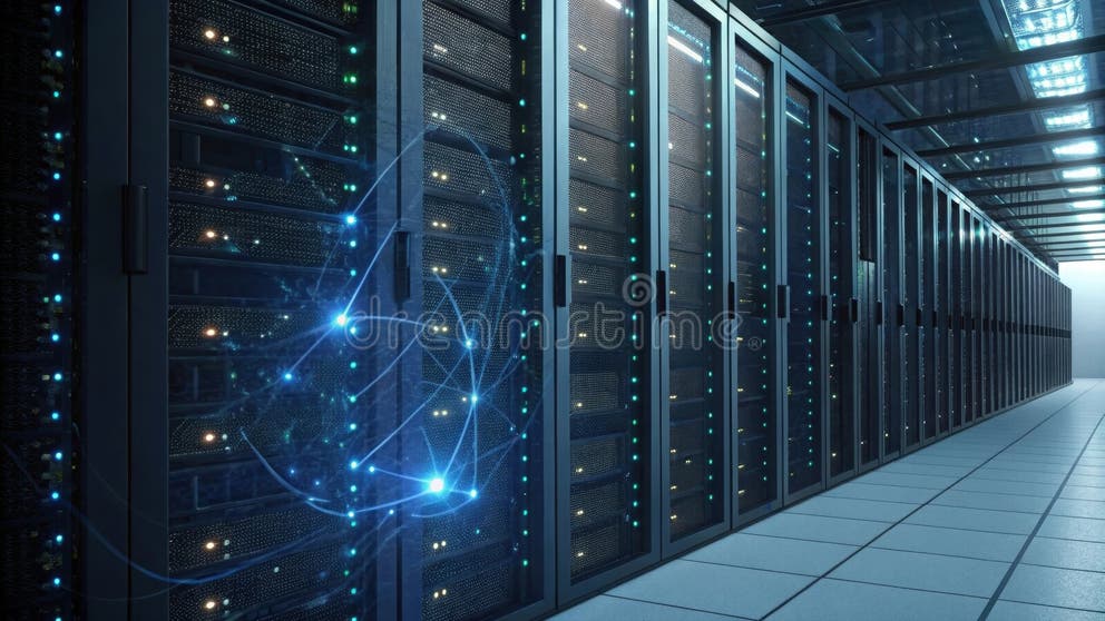 Advanced Server Room with Multiple Servers and Quantum Computing Core Units in a Technology ...