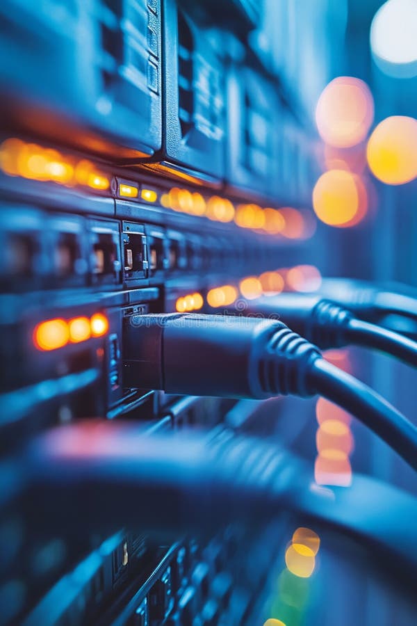 Advanced Server Systems with Glowing Indicators Illustrate the Backbone ...