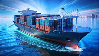 Advanced Ship Design Blueprint Projected Onto Container Vessel Stock ...